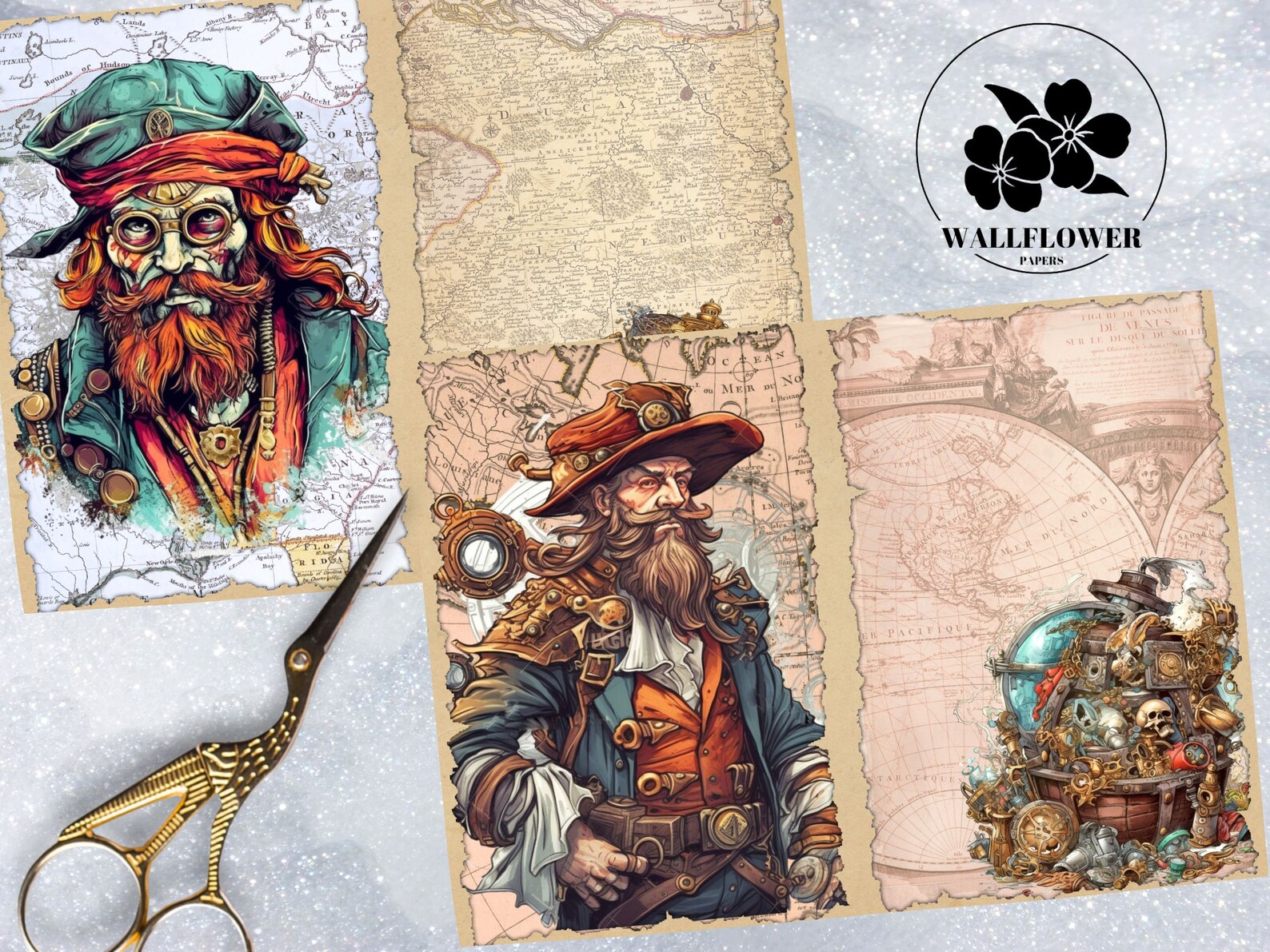 Pirate & Nautical Adventure Junk Journal Pages, Vintage Junk Journal ...