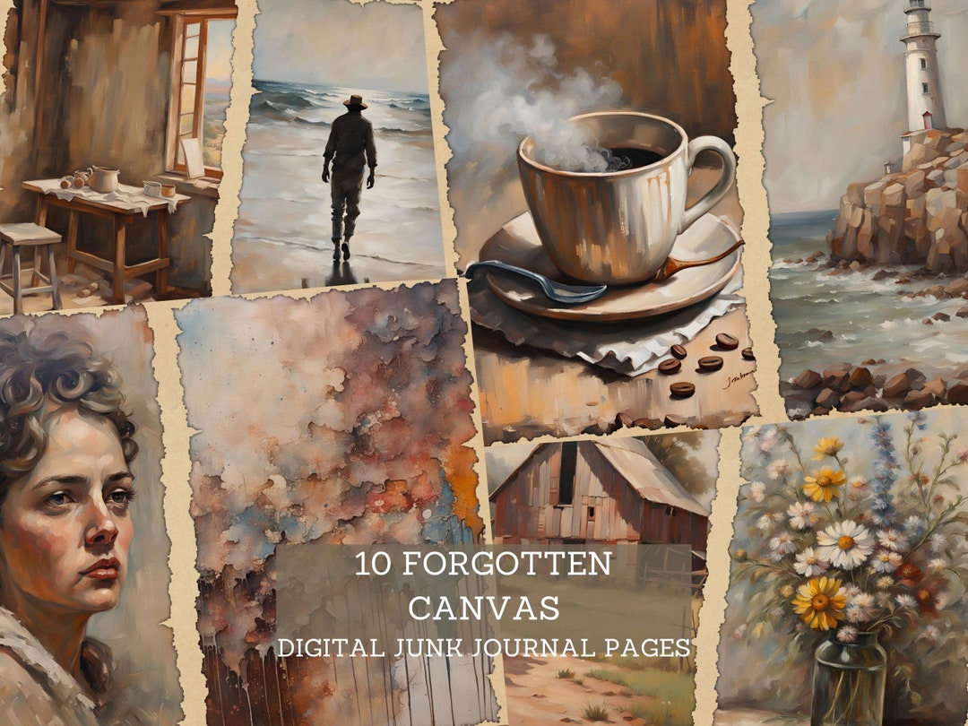 Forgotten Canvas Junk Journal Pages, Rustic Art Canvas Junk Journal Kit ...