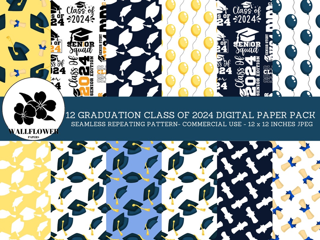 Class of 2024 Graduation Seamless Digital Papers, Graduation Hat ...