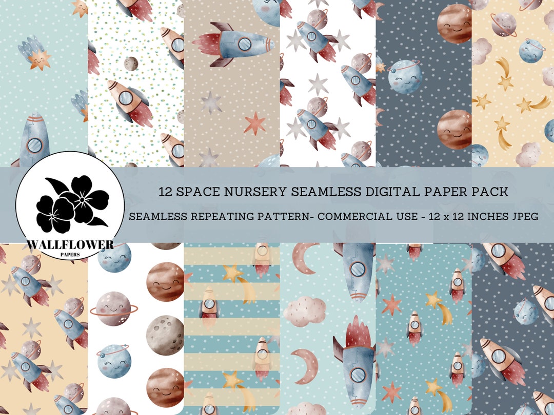 Space Nursery Seamless Digital Papers, Planets & Spaceships, Nursery ...