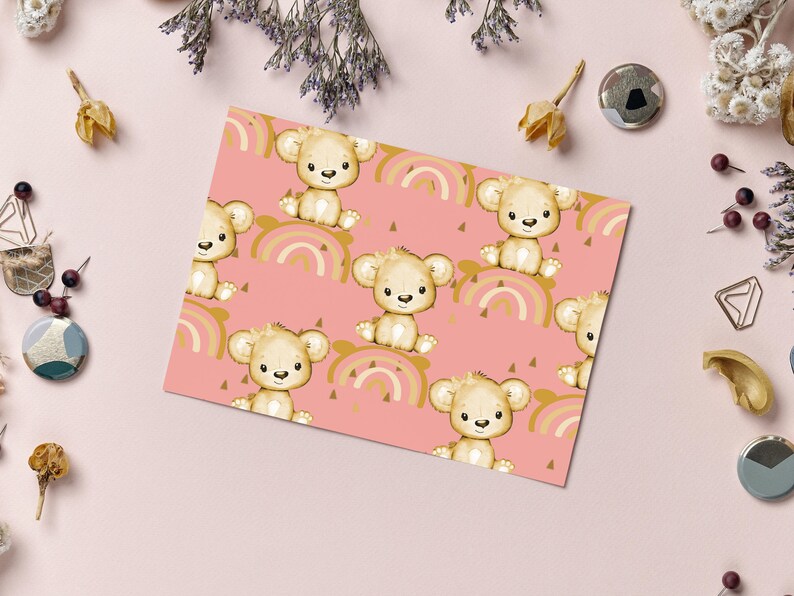 Teddy Bear Nursery Seamless Digital Papers, Pink Baby Girl & Rainbows ...