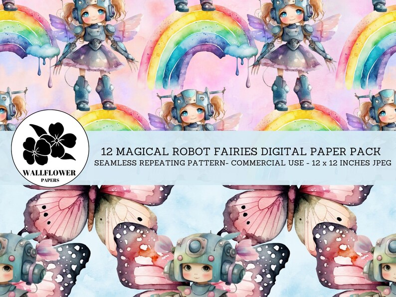 Magical Fairies Seamless Digital Papers, Robot Fairies, Butterflies ...