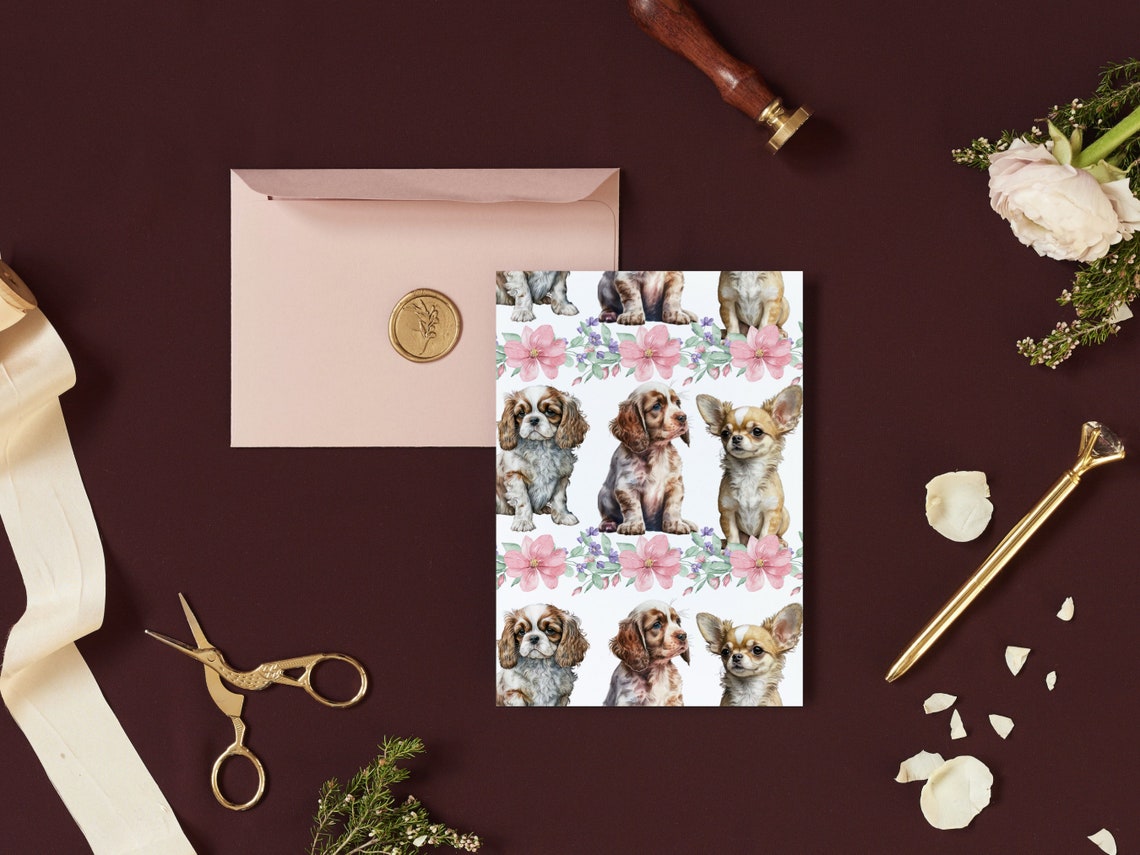 Watercolor Dog Floral Seamless Digital Papers Dog Portraits - Etsy