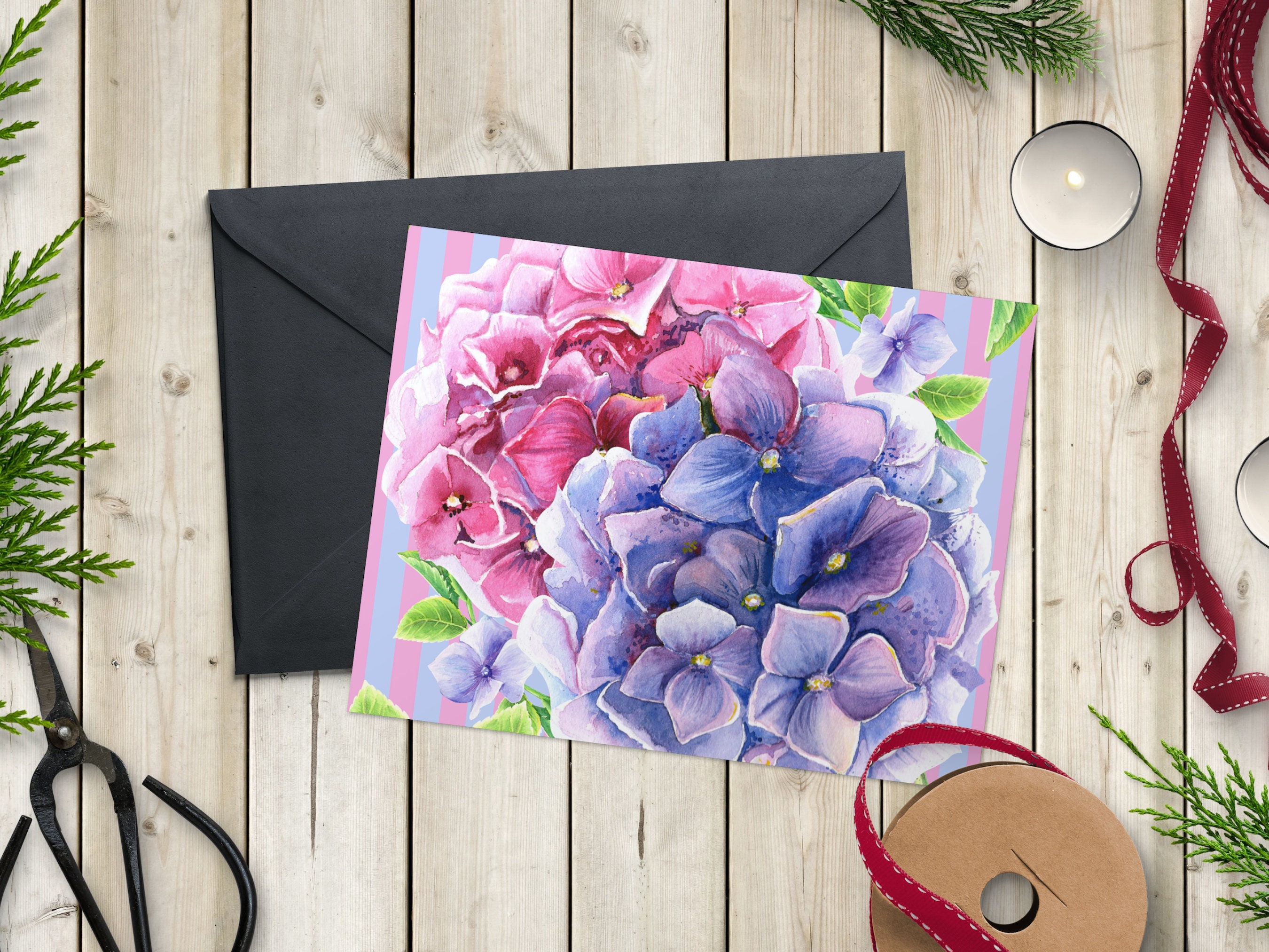 Watercolor Blue Hydrangea Floral Seamless Digital Papers, Blue and Pink ...
