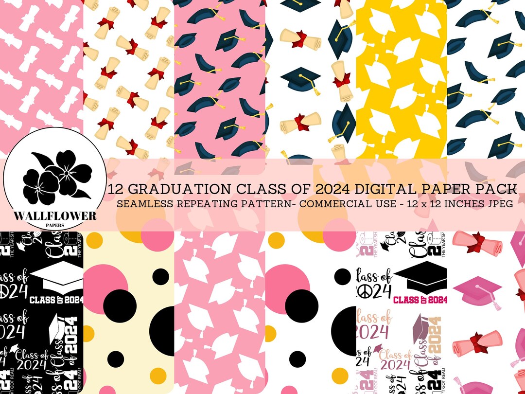 Class of 2024 Graduation Seamless Digital Papers, Graduation Hat ...