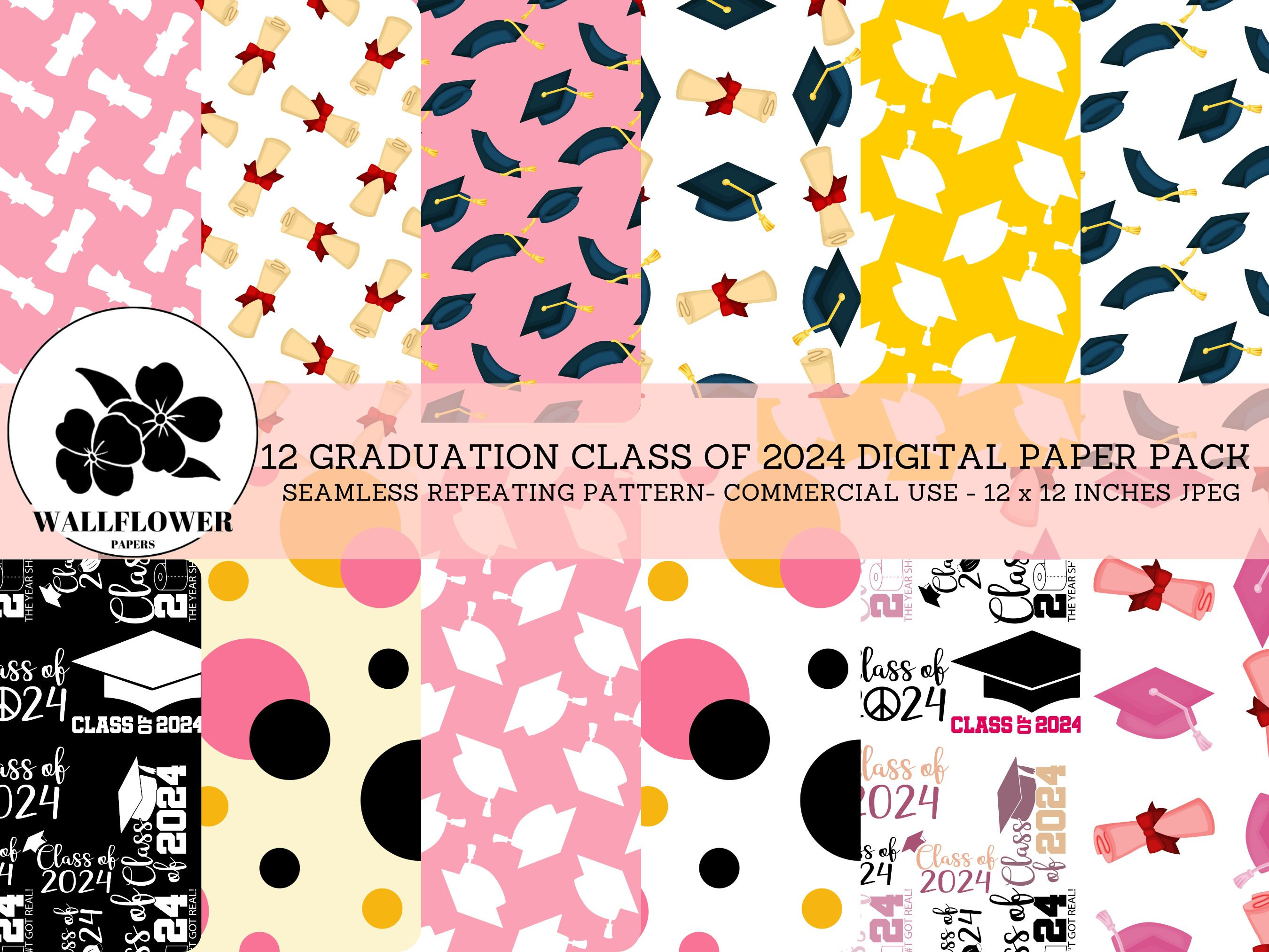 Class of 2024 Graduation Seamless Digital Papers, Graduation Hat ...