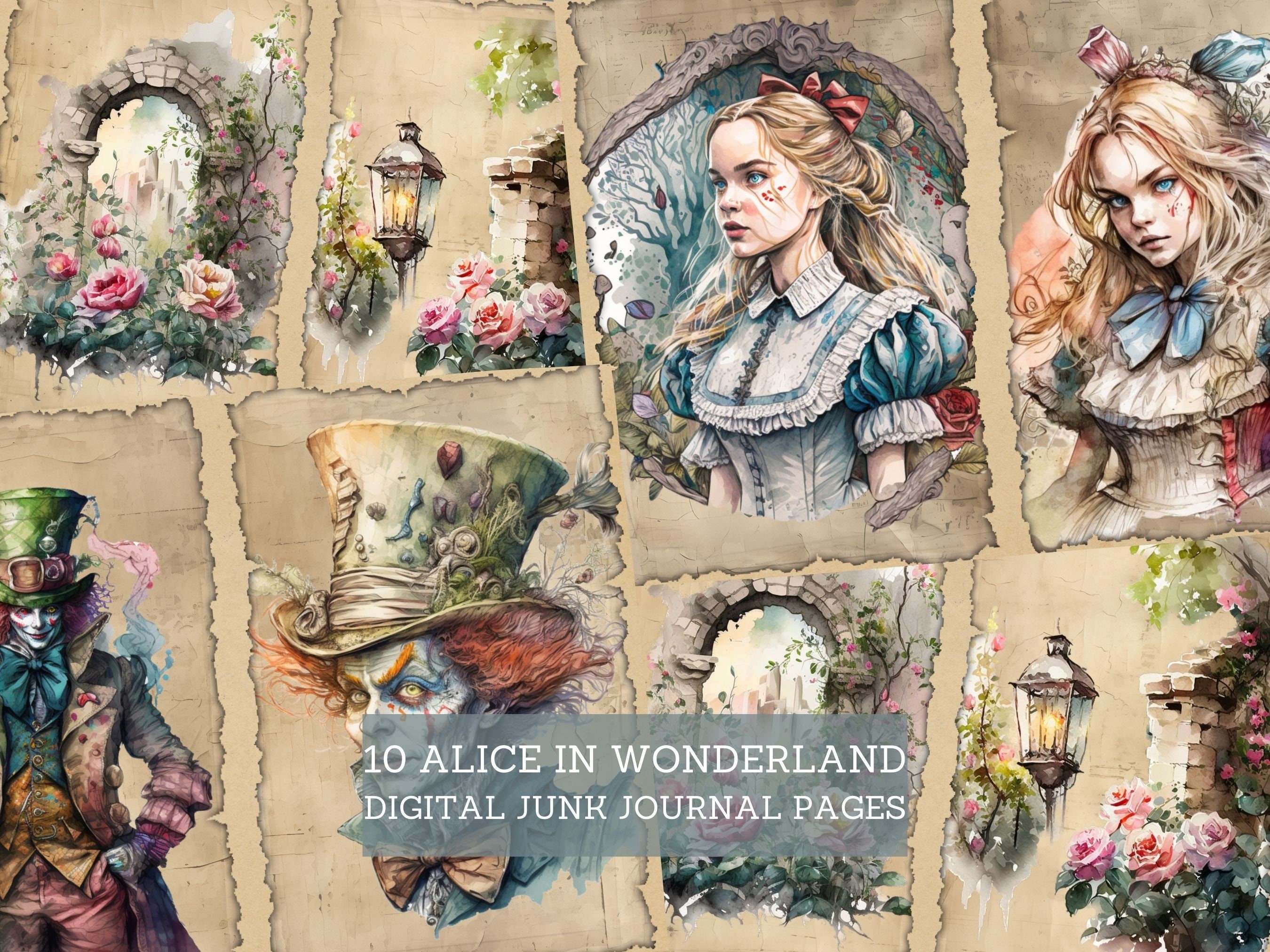 Alice in Wonderland Junk Journal Pages, Vintage Classic Junk Journal ...