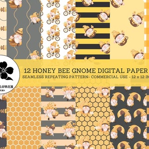 Honey Bee Gnome Seamless Digital Papers, Gnomes & Honey Bees Scrapbook ...