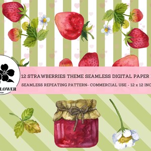 Strawberries Theme Digital Papers, Strawberry Summer Fruit and Jam, Red ...