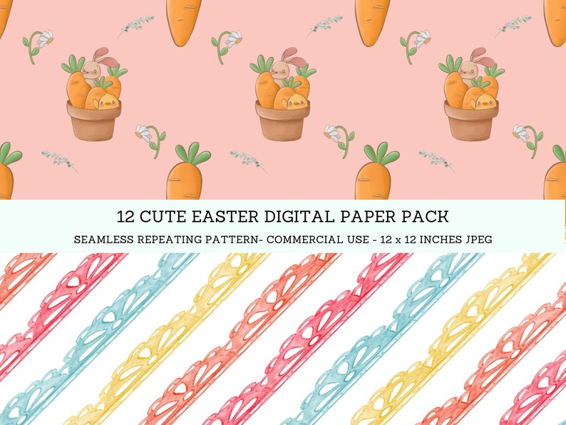 Easter Bunny Seamless Digital Papers, Eggs & Chickens Scrapbook Paper ...