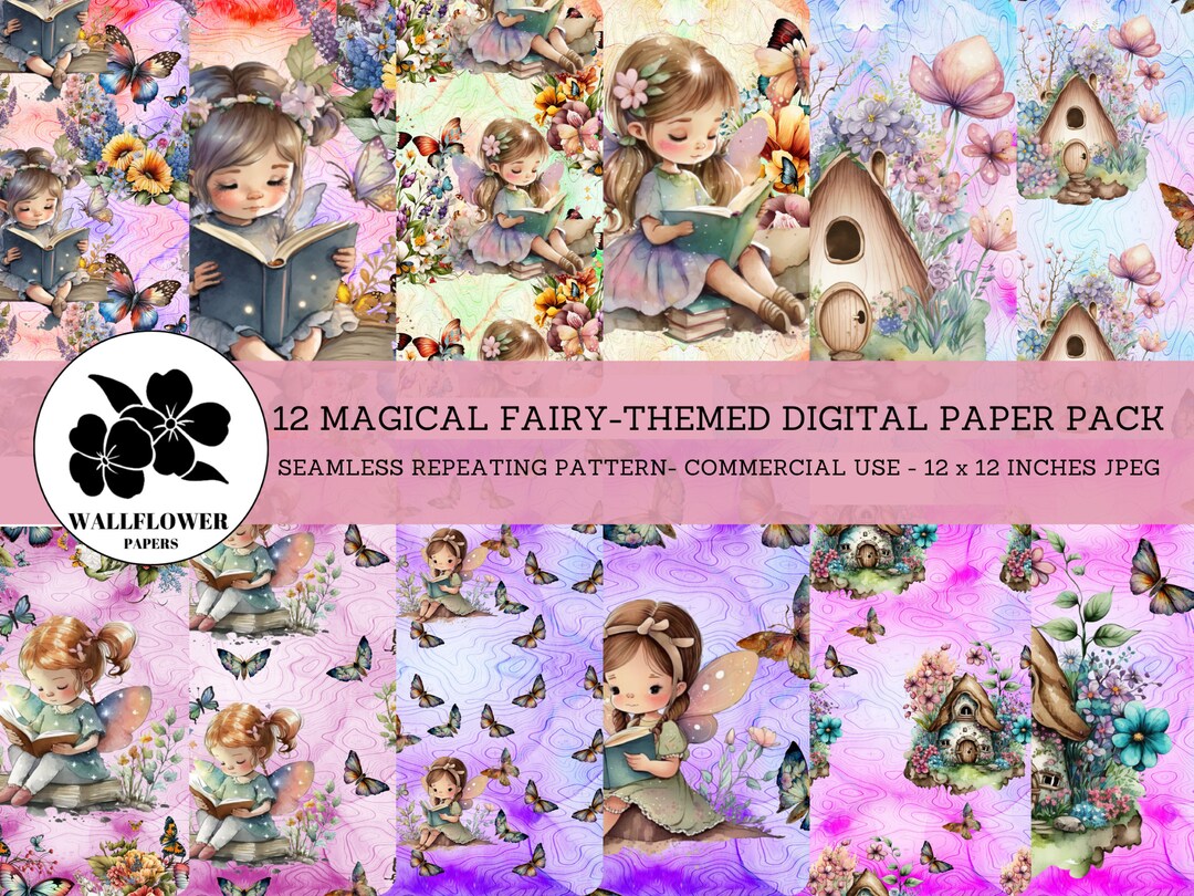 Magical Fairies Seamless Digital Papers, Reading Fairies, Butterflies ...