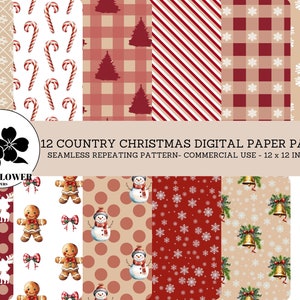 Country Christmas Seamless Digital Papers, Christmas Backgrounds ...