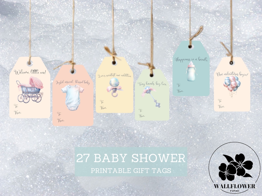 Baby Shower Printable Tags, Pastel Baby Shower Digital Gifts Tags ...