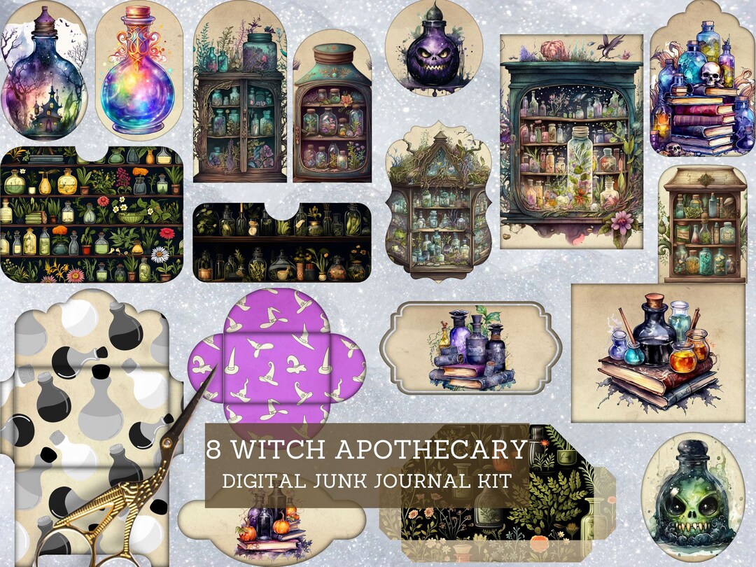 Witch Apothecary Junk Journal Kit, Magic Potions Cut Out Sheets, Junk ...