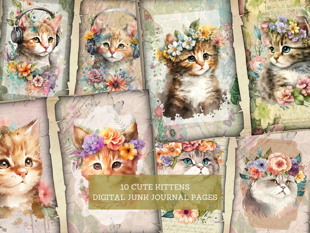Cute Kittens Junk Journal Pages, Vintage Junk Journal Kit, Cut Out ...