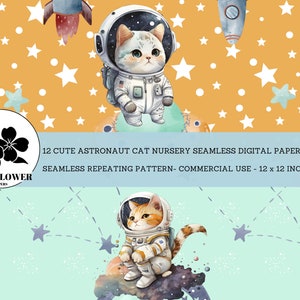 Cute Cat Astronaut Nursery Seamless Digital Papers, Space Cat ...