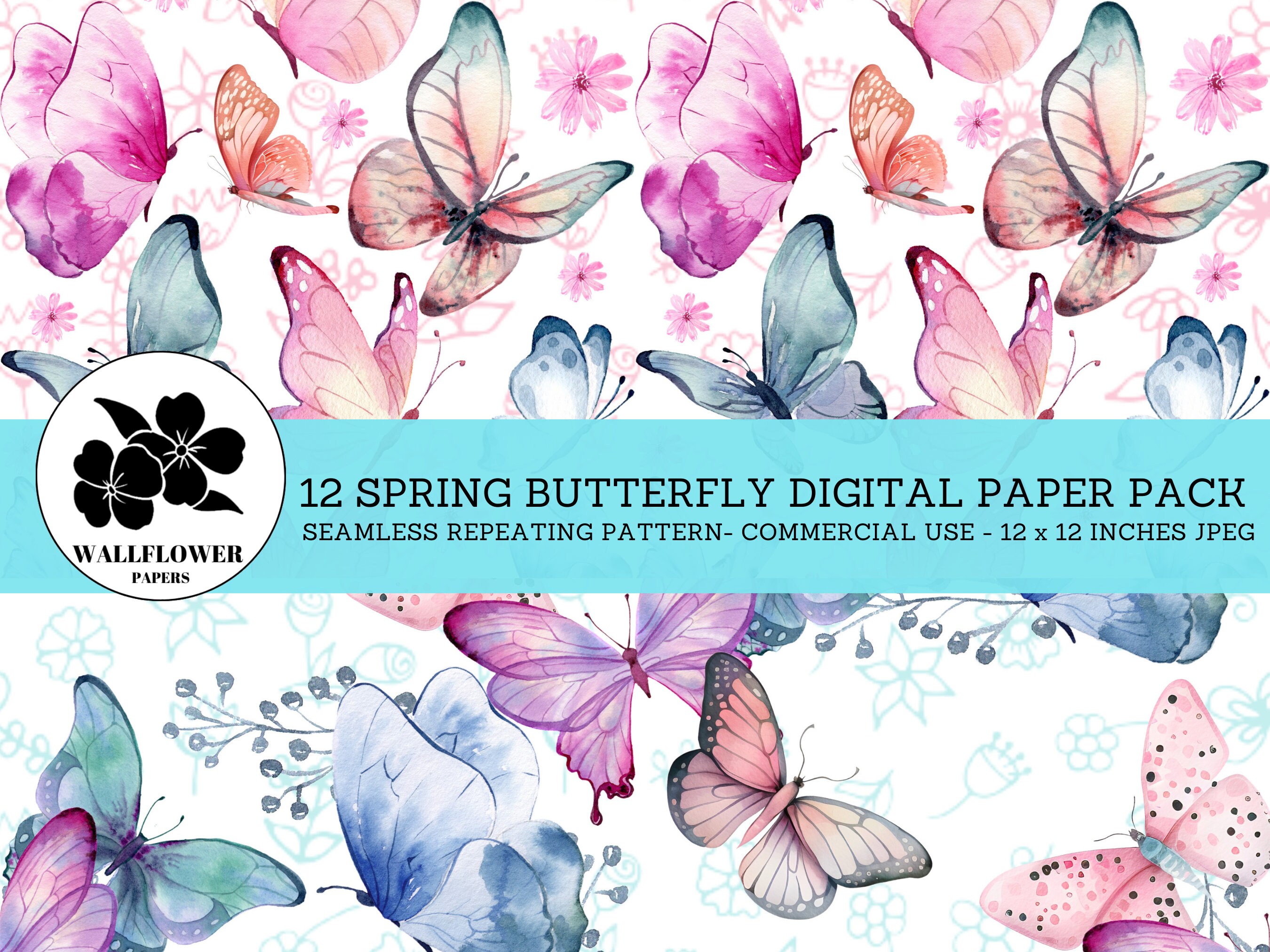 Spring Butterfly Seamless Digital Papers, Colorful Butterflies and ...