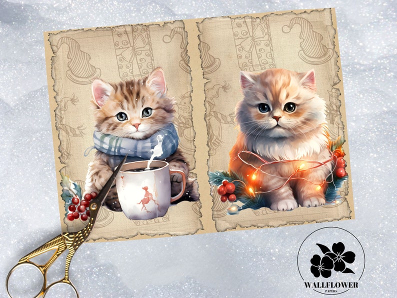 Christmas Kittens Junk Journal Pages, Hot Chocolate & Gifts Junk ...