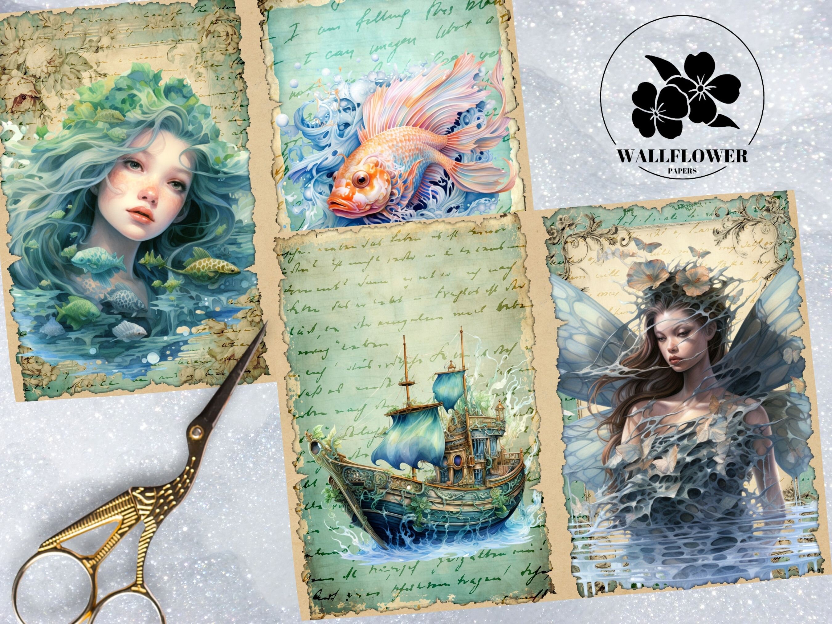 Ocean Secret Mermaid Junk Journal Pages, Life Underwater Junk Journal ...