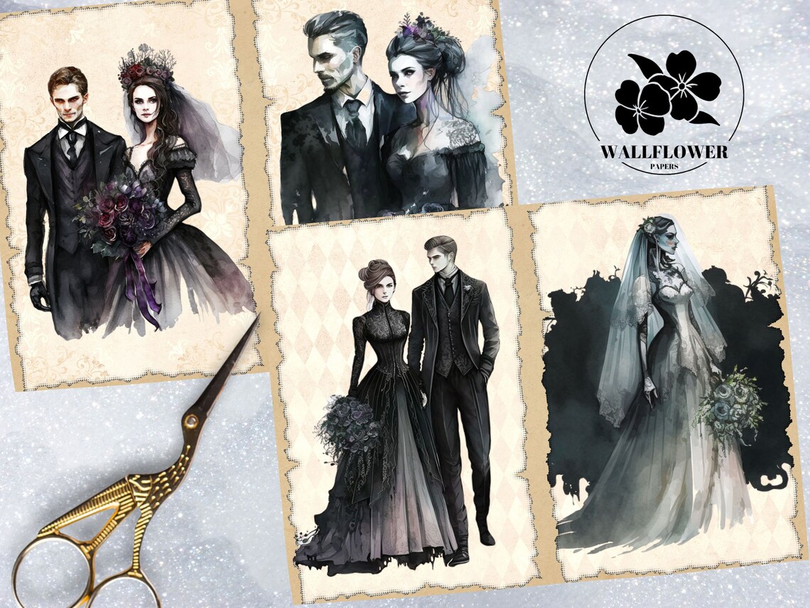 Gothic Wedding Junk Journal Pages, Halloween Black Wedding Junk Journal ...