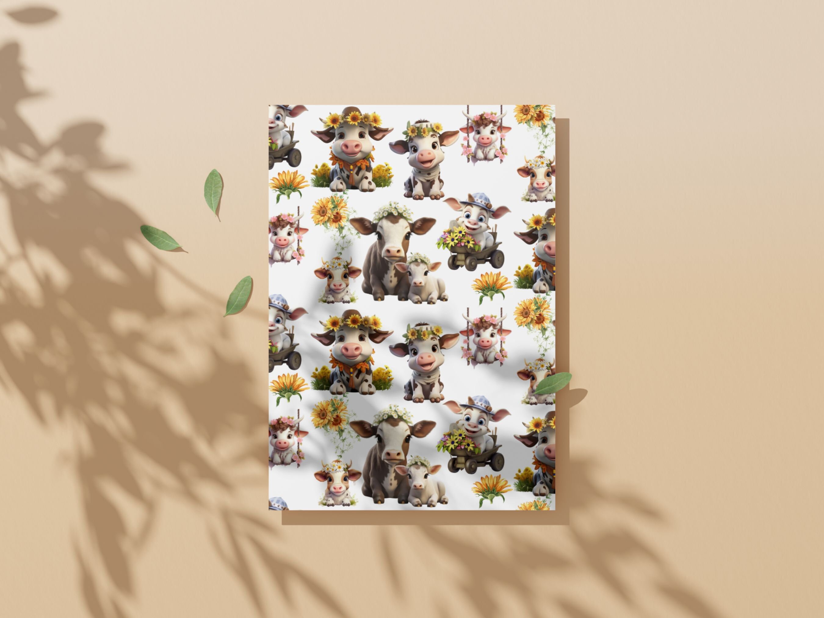 Cute Farm Cow Seamless Digital Papers, Cute Baby Cows, Blue and White ...