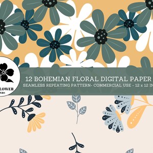 Bohemian Floral Seamless Digital Papers, Bohemian Spring Flowers, Boho ...