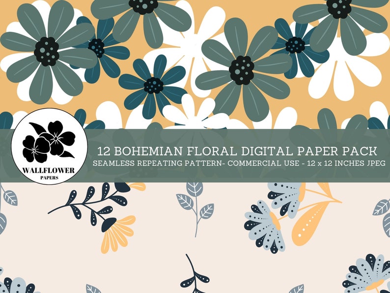 Bohemian Floral Seamless Digital Papers, Bohemian Spring Flowers, Boho ...