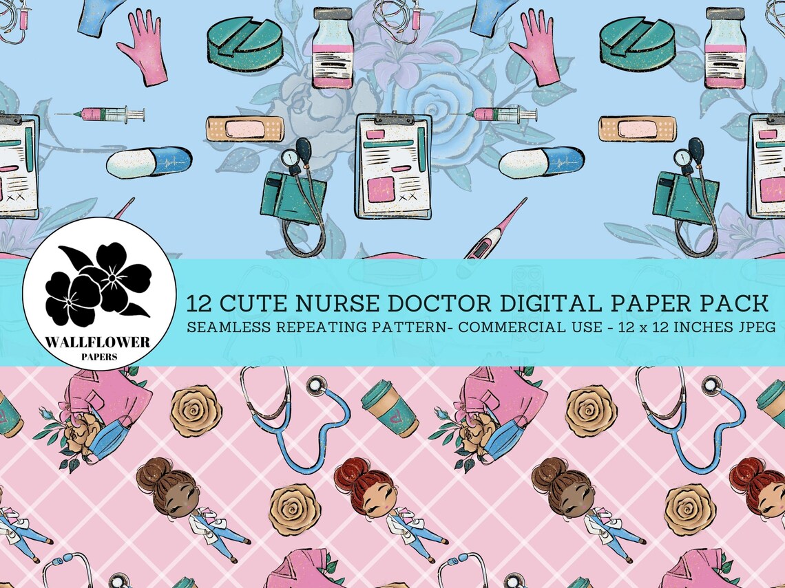 Cute Nurse Doctor Seamless Digital Papers, Nurses, Doctors, and ...