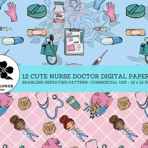 Cute Nurse Doctor Seamless Digital Papers, Nurses, Doctors, and ...