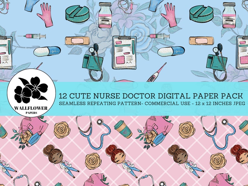 Cute Nurse Doctor Seamless Digital Papers, Nurses, Doctors, and ...