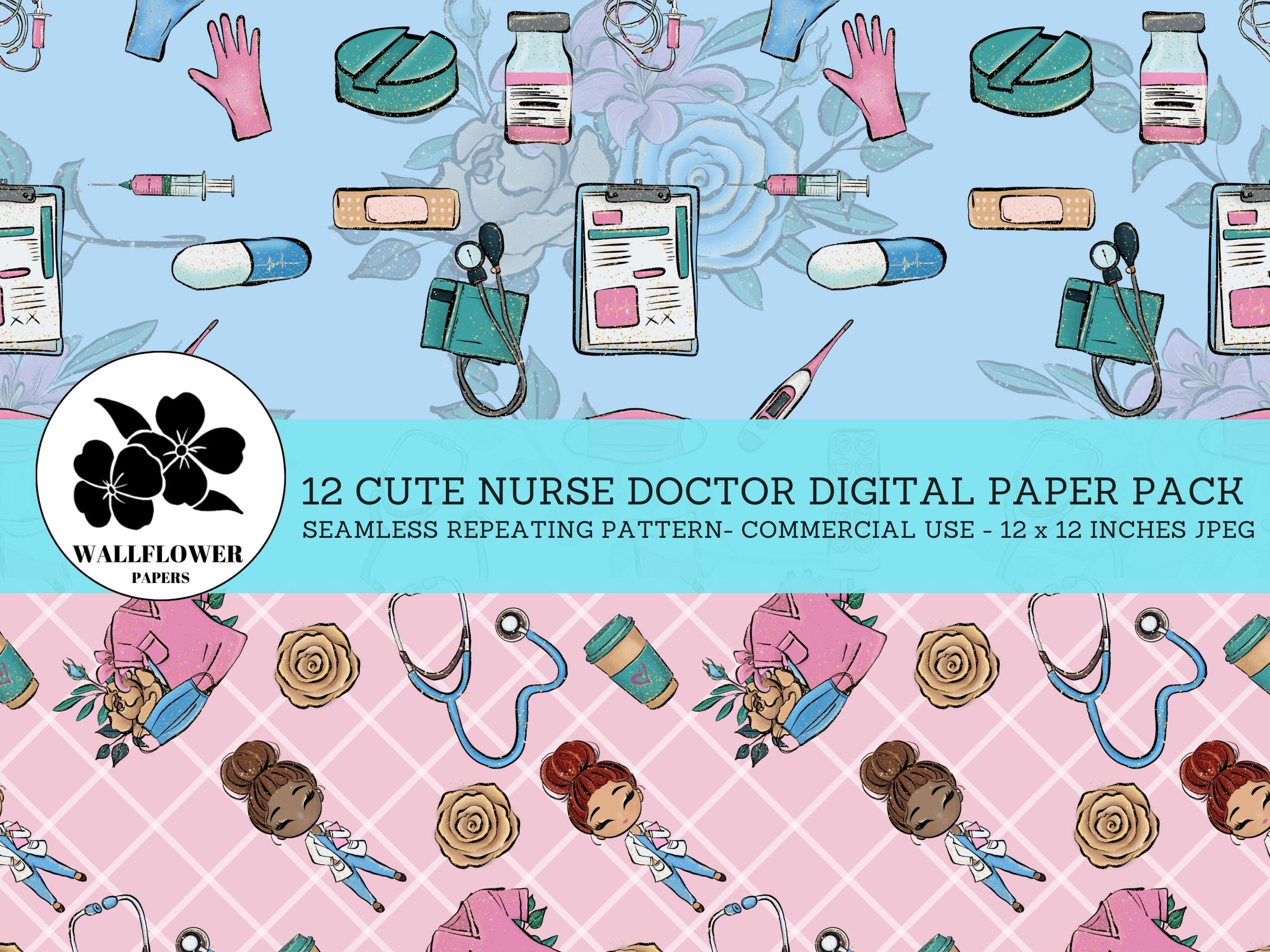 Cute Nurse Doctor Seamless Digital Papers, Nurses, Doctors, and ...