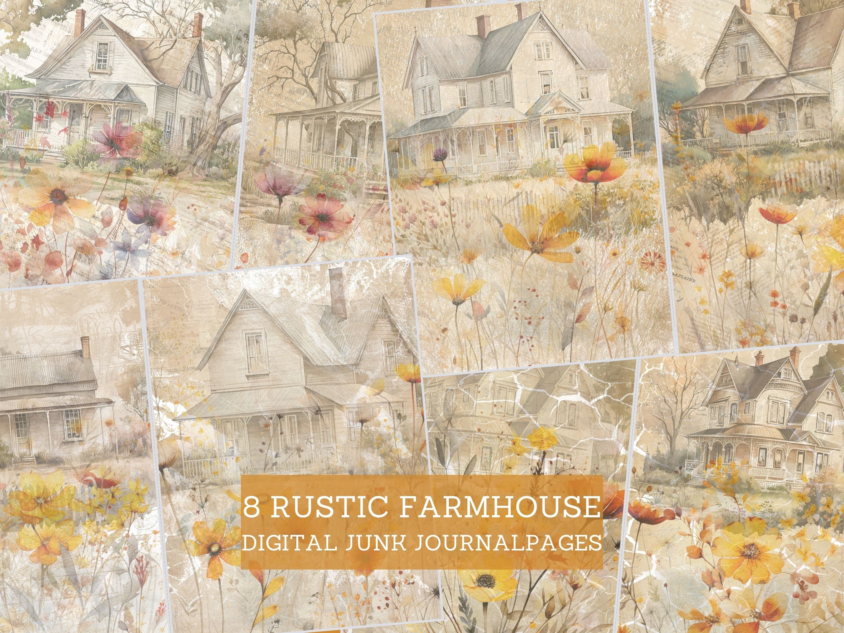 Rustic Farmhouse Junk Journal Pages, Barn Wood & Wildflowers Junk ...