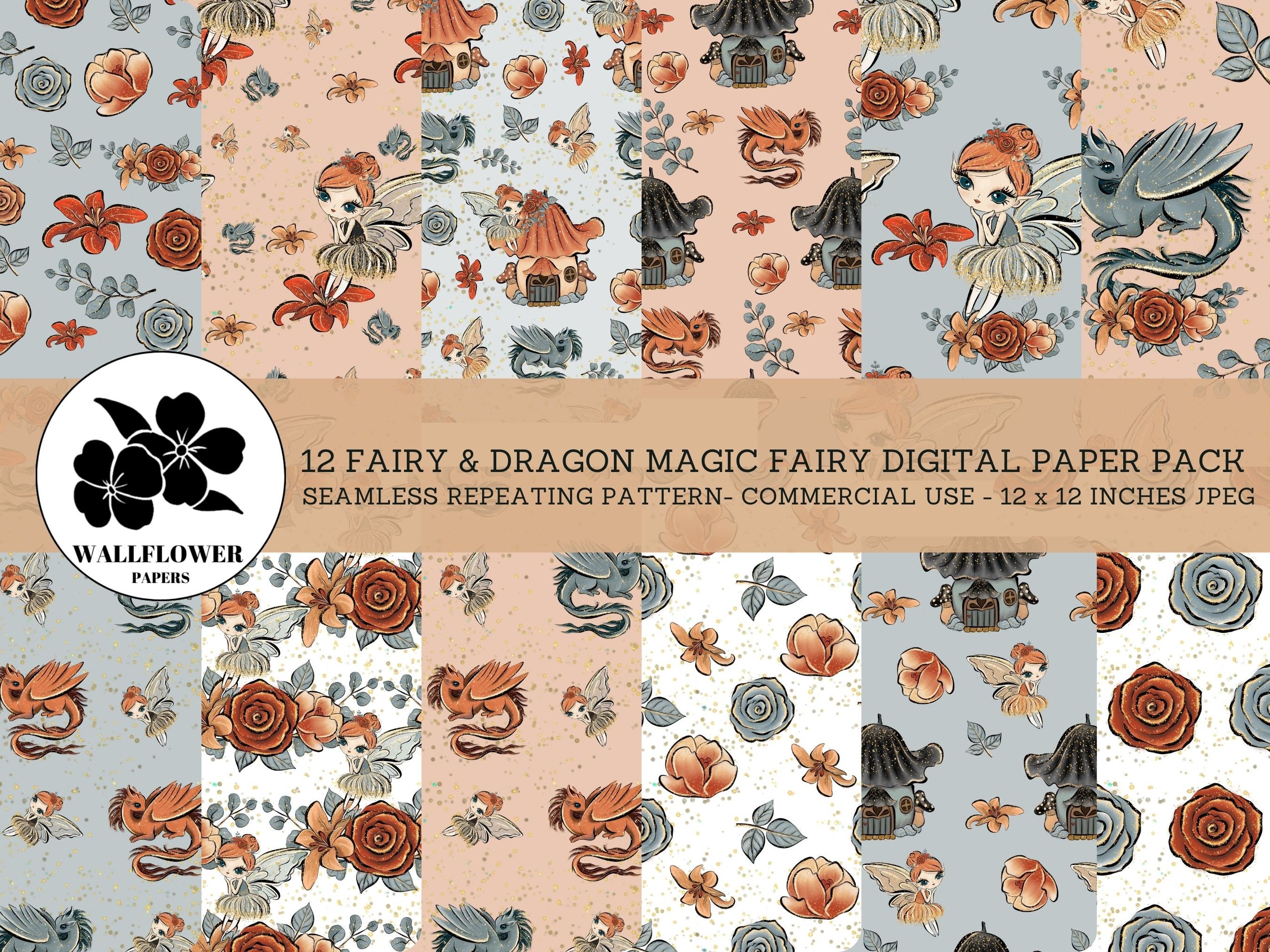 Fairy & Dragon Magic Fairy Seamless Digital Papers, Fairies, Dragons ...