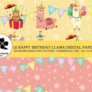 Happy Birthday Llama Seamless Digital Papers, Llamas & Cakes, Happy ...