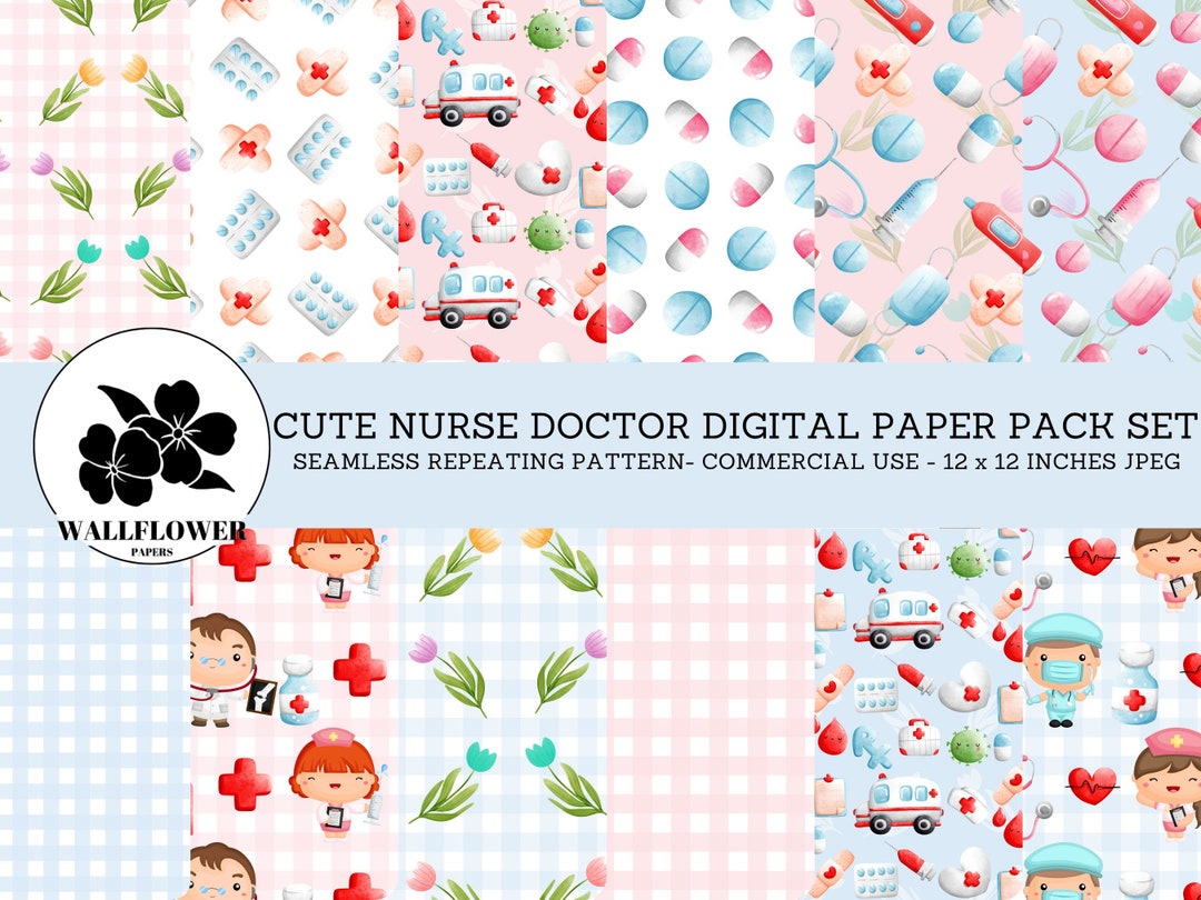 Cute Nurse Doctor Seamless Digital Papers 2, Nurses, Doctors and ...