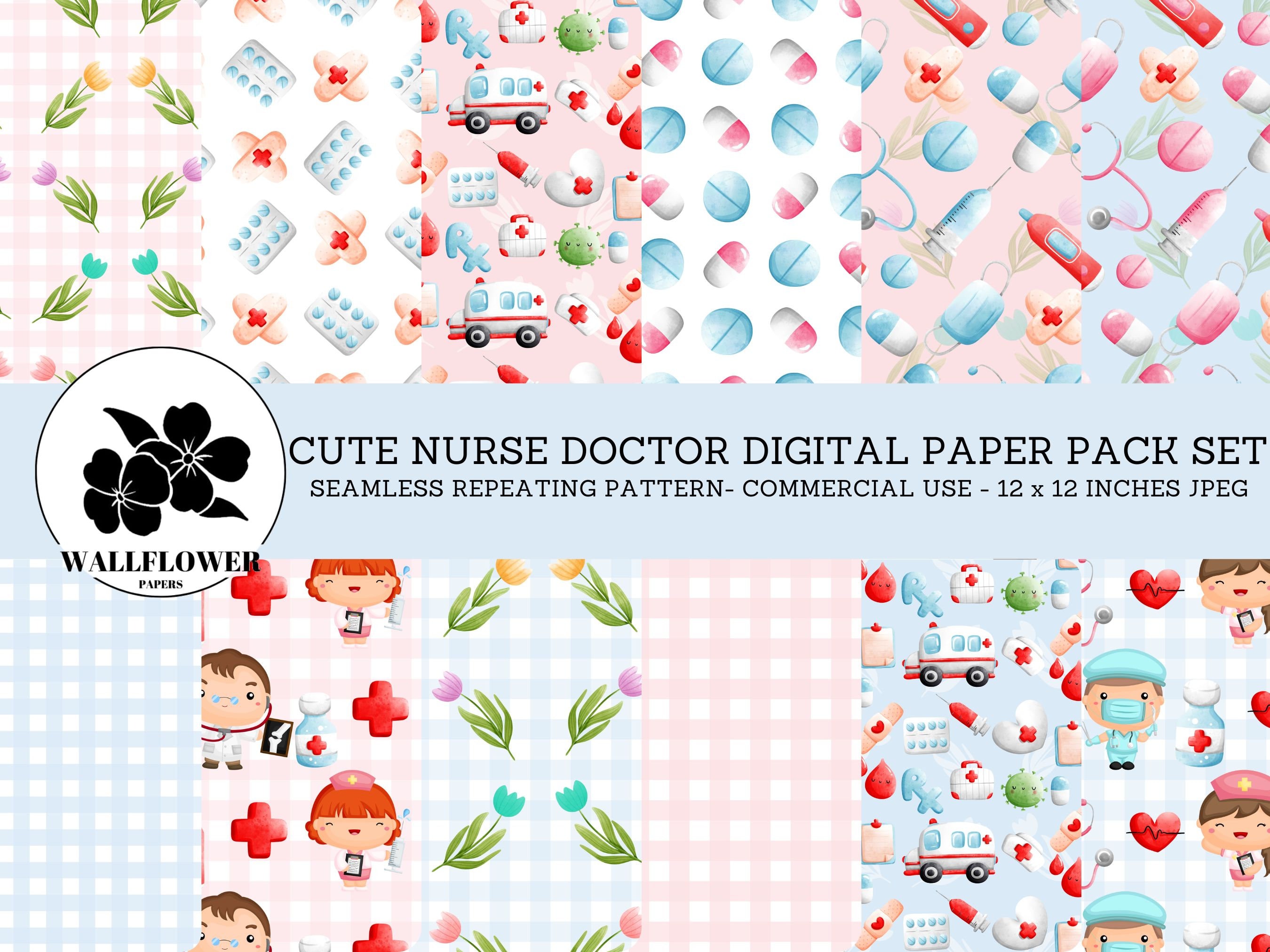 Cute Nurse Doctor Seamless Digital Papers 2, Nurses, Doctors and ...
