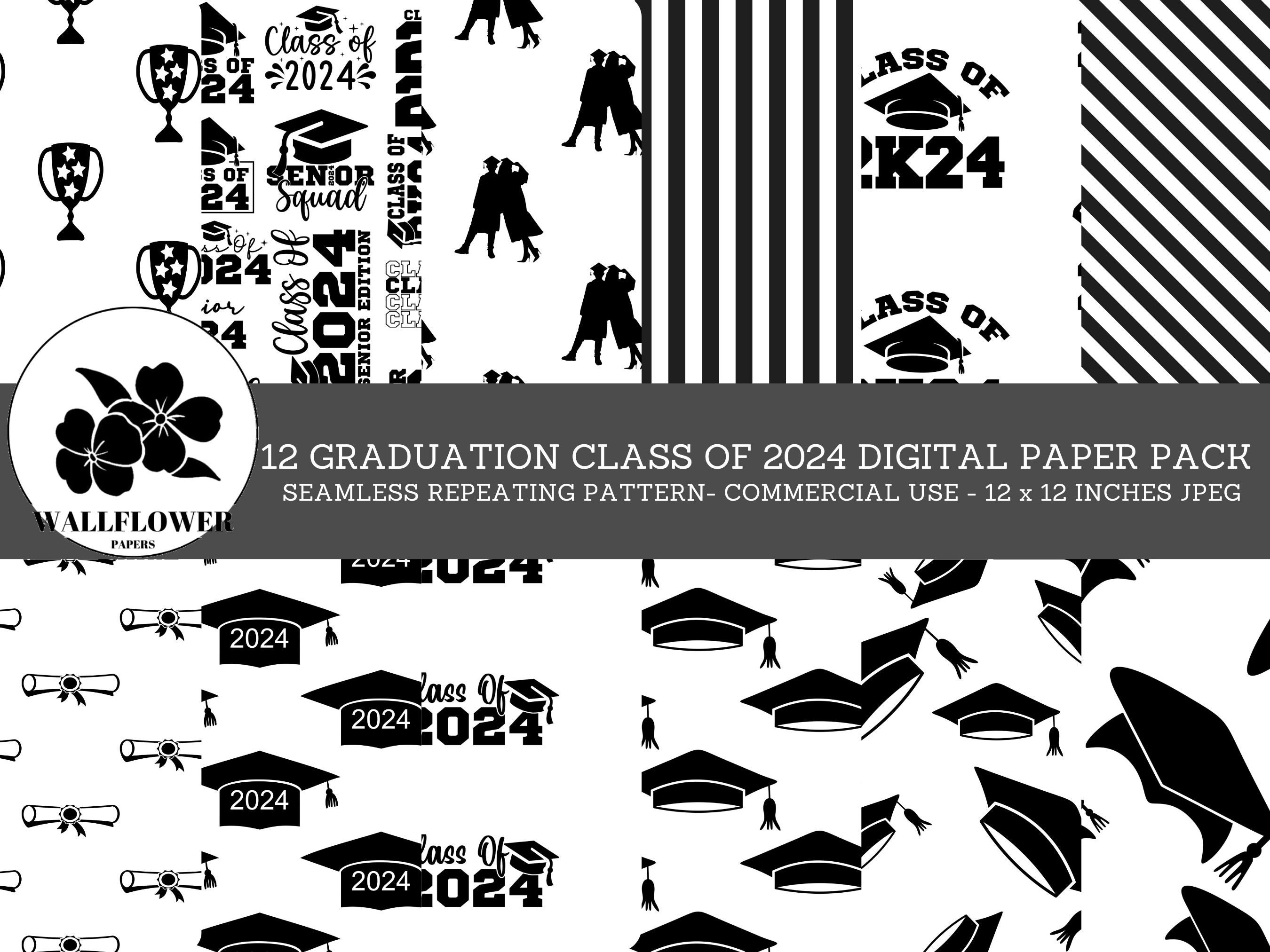 Class of 2024 Graduation Seamless Digital Papers, Black and White Theme ...