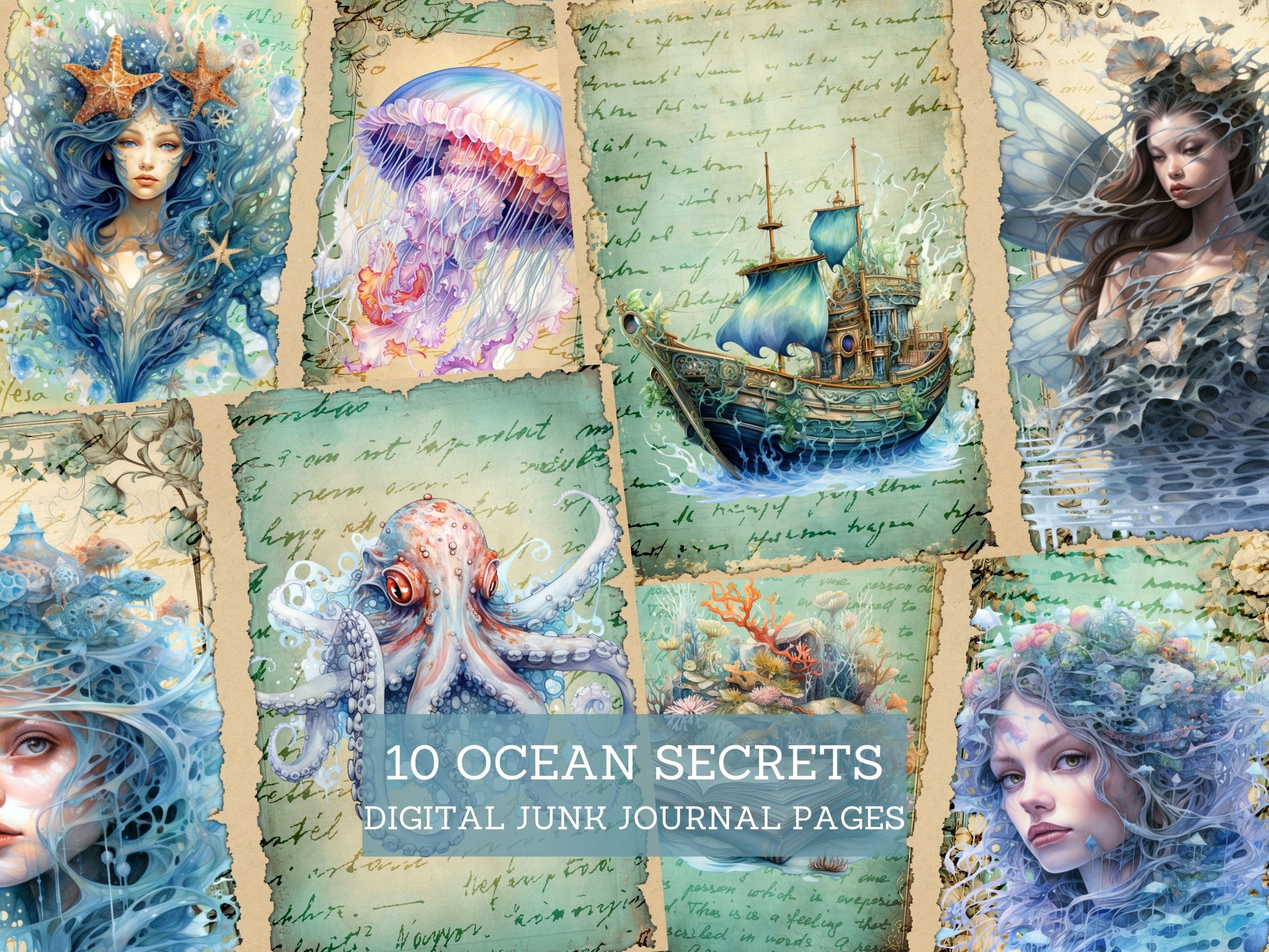 Ocean Secret Mermaid Junk Journal Pages, Life Underwater Junk Journal ...