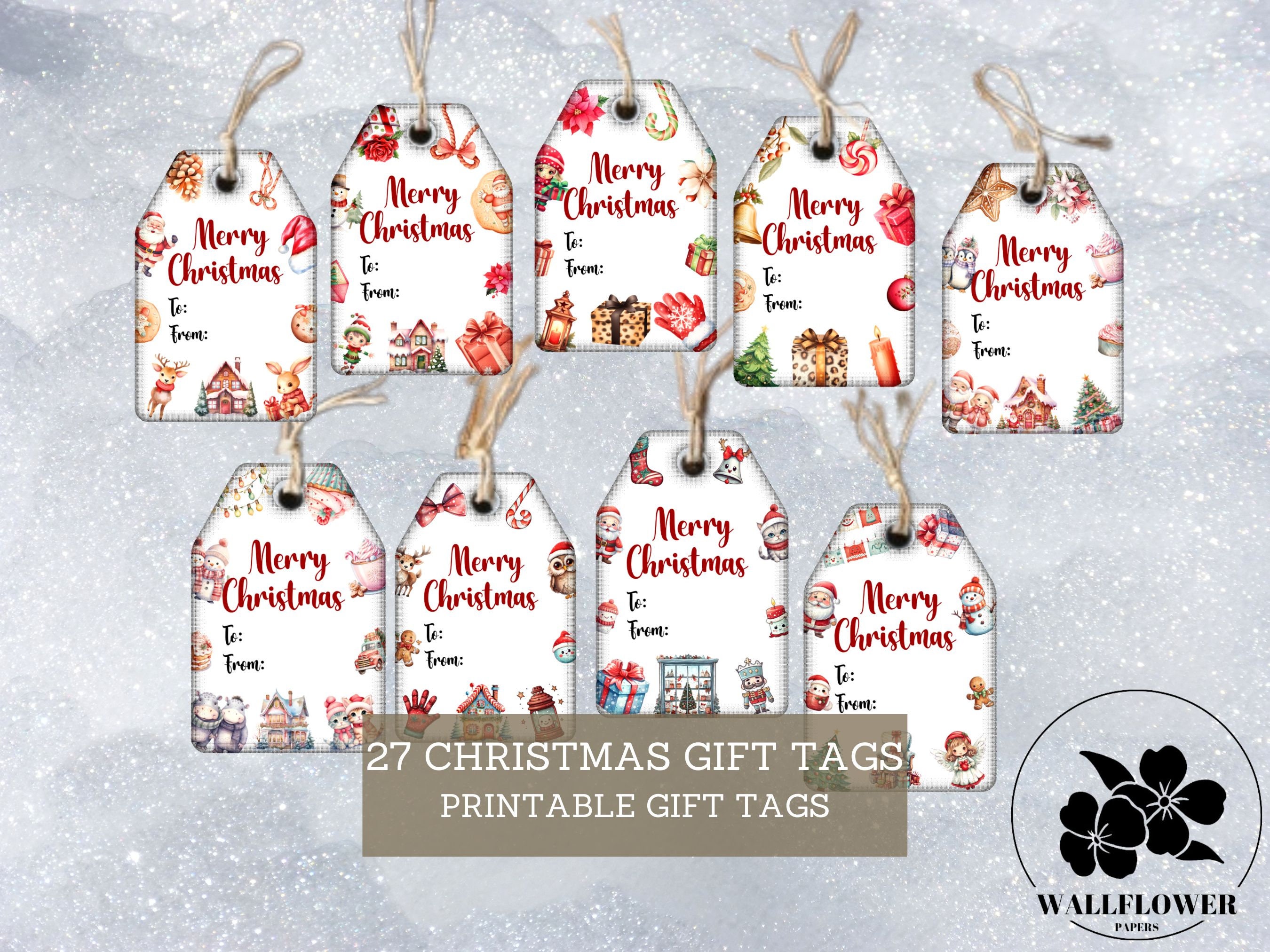Vintage Christmas Printable Tags, Christmas Day Digital Gifts Tags ...