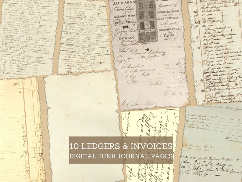 Vintage Ledgers & Invoices Junk Journal Pages, Old Receipts Junk ...