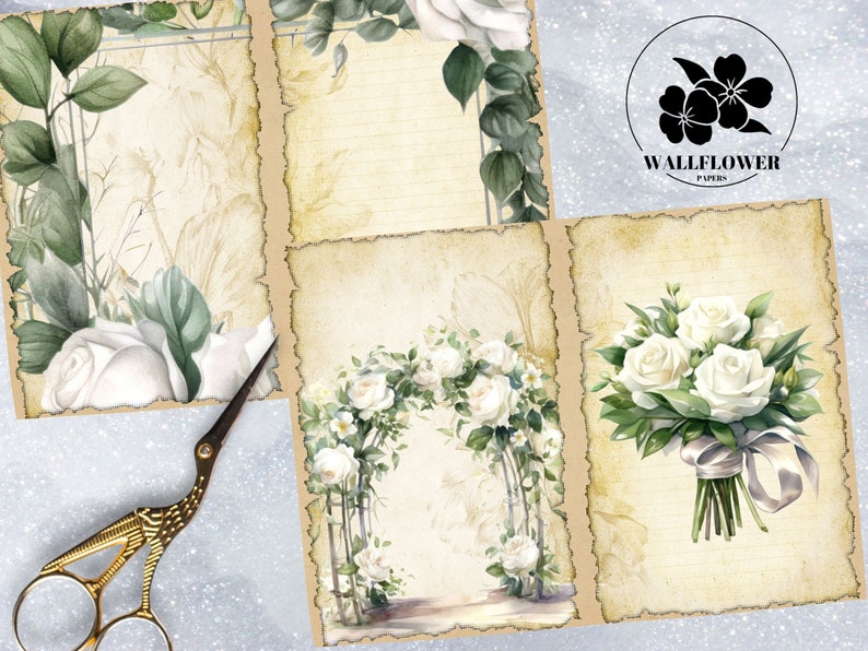 White Forest Wedding Junk Journal Pages, White Wedding Junk Journal Kit ...