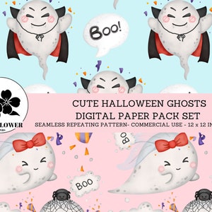Cute Halloween Seamless Digital Papers, Cute Ghosts, Pumpkins & Witches ...
