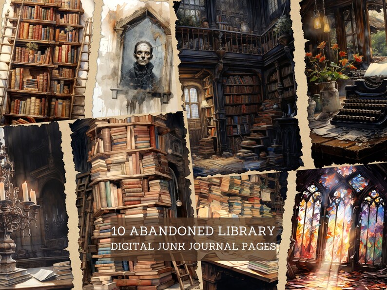Abandoned Library Junk Journal Pages, Vintage Bookshelf Junk Journal Kit, Cut Out Sheets, Junk ...