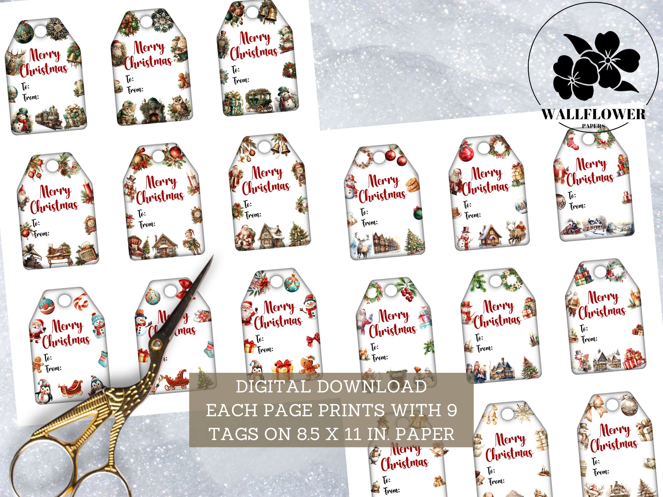 Vintage Christmas Printable Tags, Christmas Day Digital Gifts Tags ...