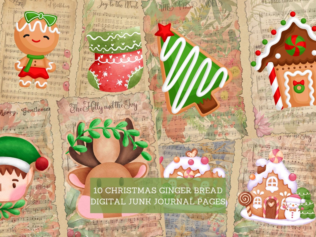 Christmas Gingerbread Junk Journal Pages, Vintage Christmas Junk ...