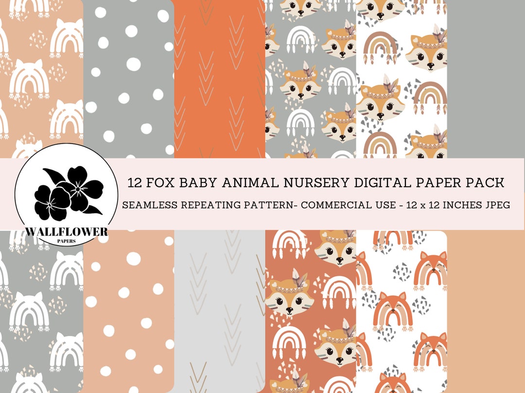 Boho Fox Nursery Seamless Digital Papers, Baby Fox Woodland Animal ...