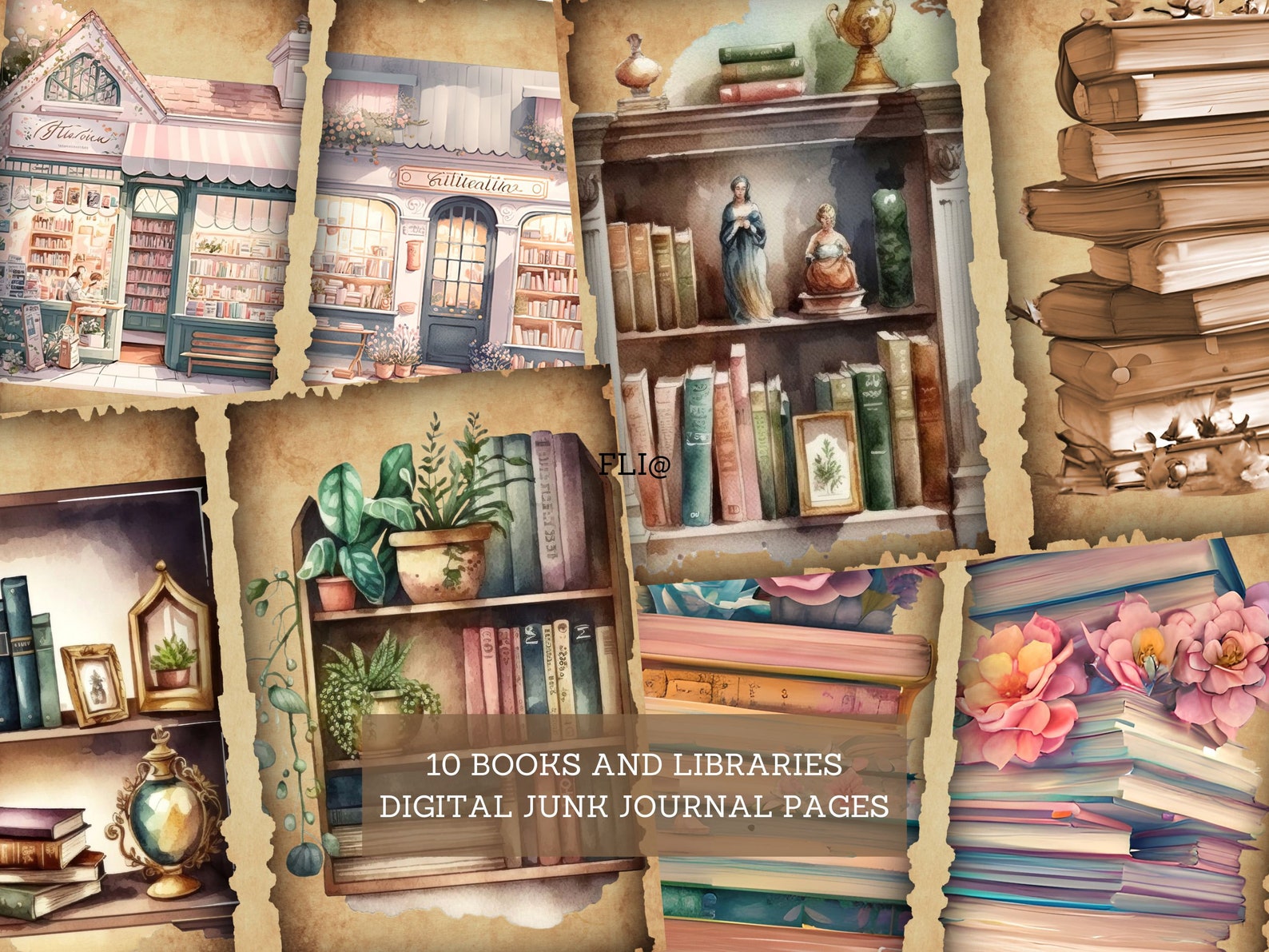 Books & Libraries Junk Journal Pages, Vintage Bookshelf Reading Junk ...