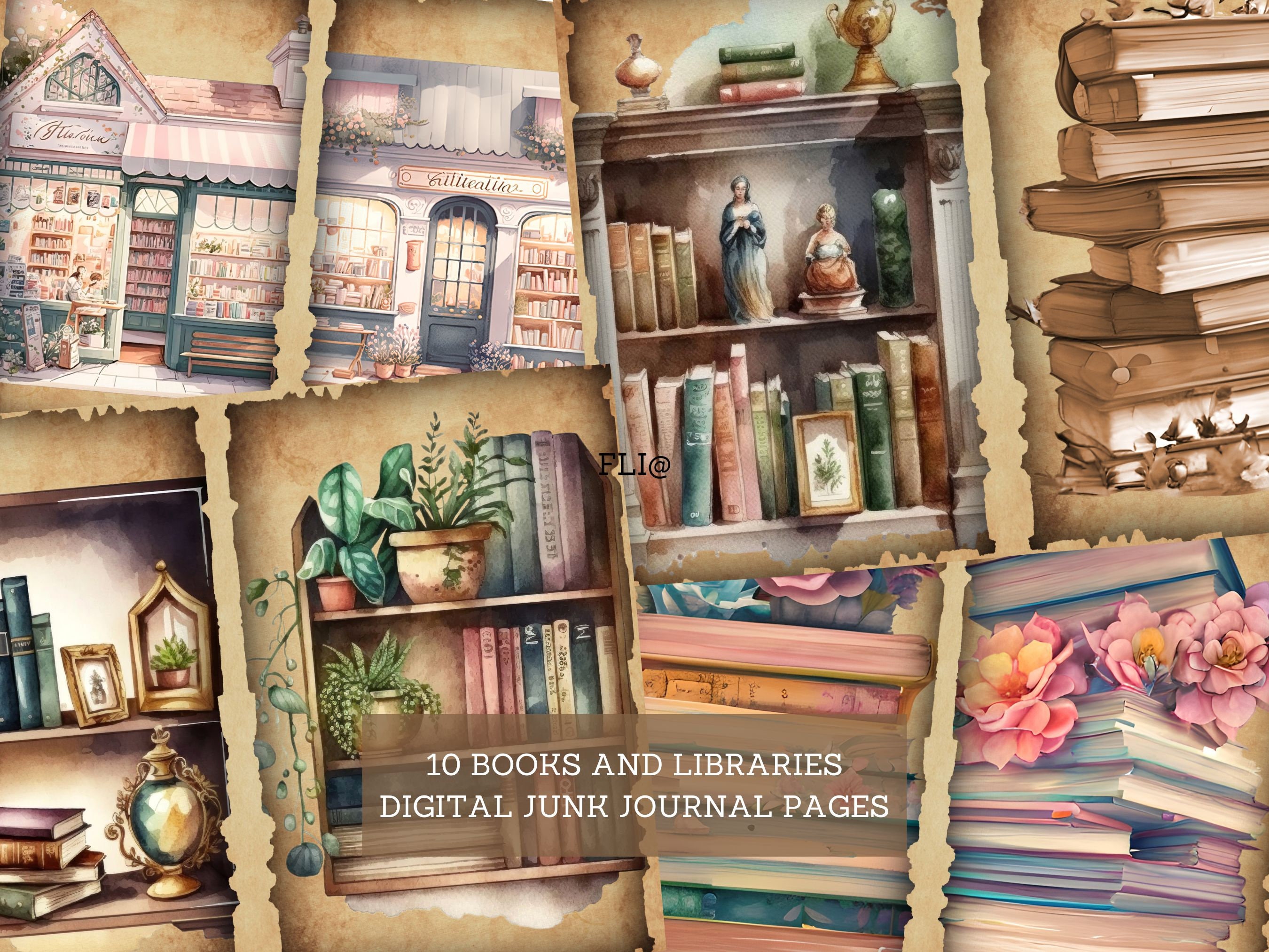 Books & Libraries Junk Journal Pages Vintage Bookshelf - Etsy