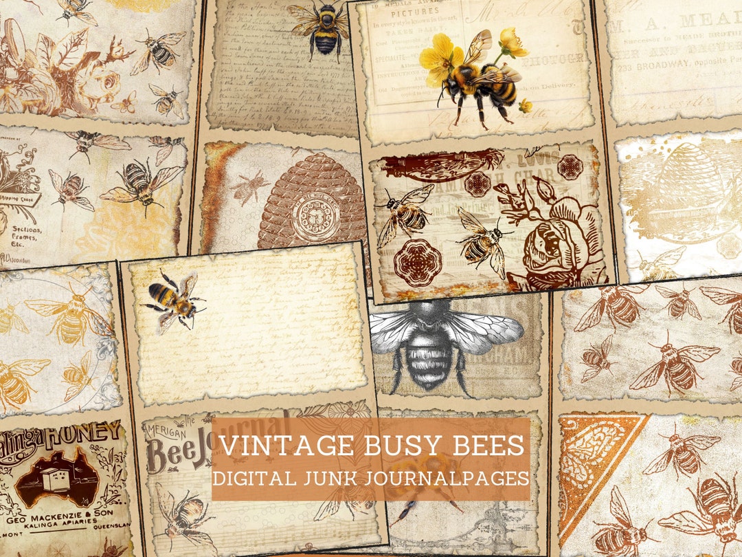 Vintage Busy Bees & Beehive Junk Journal Pages, Watercolor Nature Junk ...
