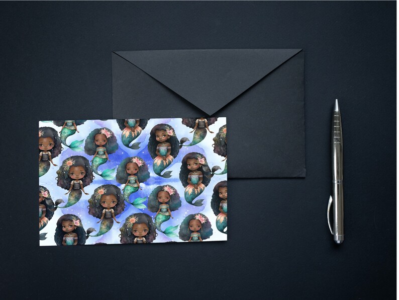 Cute Dark-skinned Mermaids Seamless Digital Papers, Mermaids and Sea ...